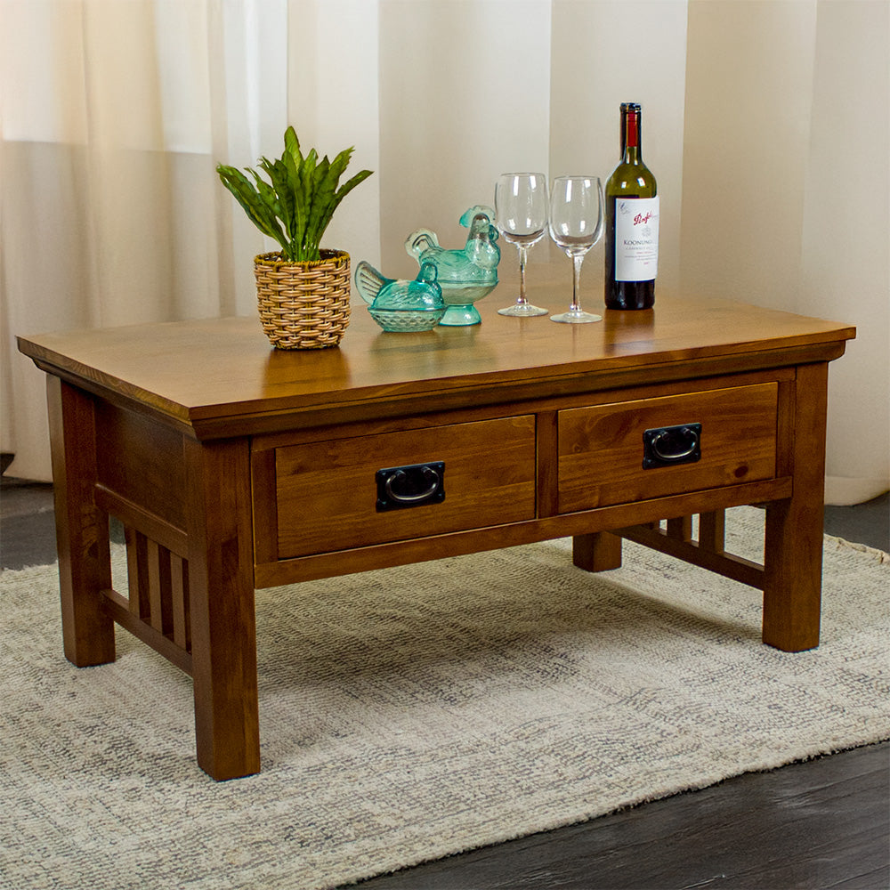 Montreal 2 Drawer Pine Coffee Table | Mainland Furniture NZ